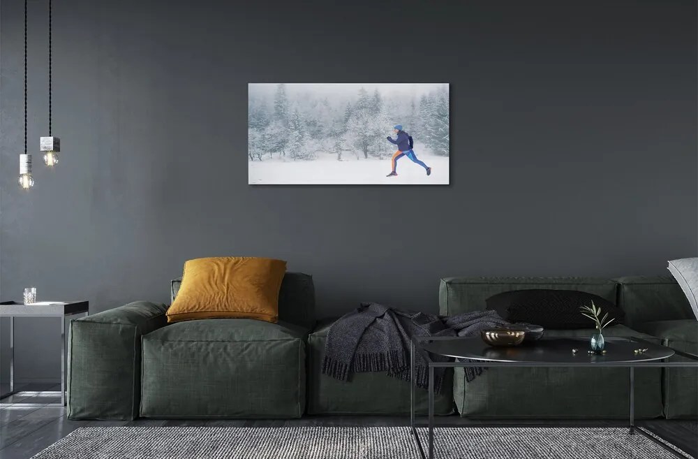 Obraz na skle Les v zimě sníh muž 100x50 cm