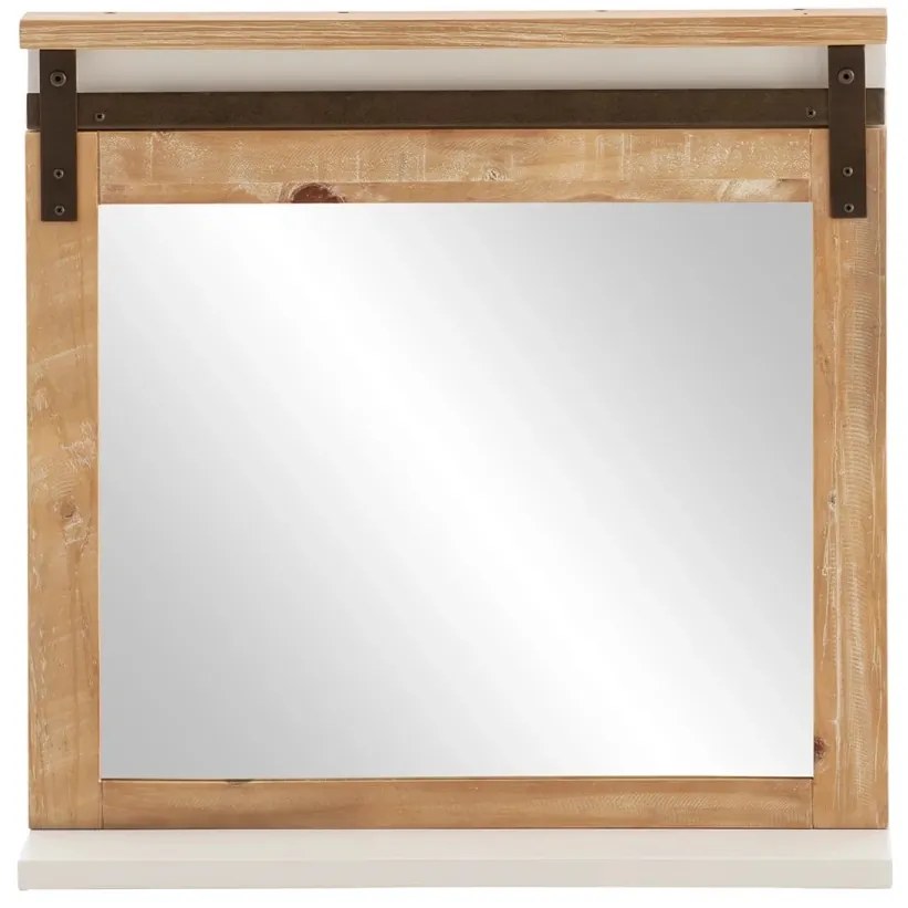 furniture-nabytek.cz - Masivní koupelnové zrcadlo Caprino z borovice a MDF, lakované, bílé/hnědé – 70x70 cm