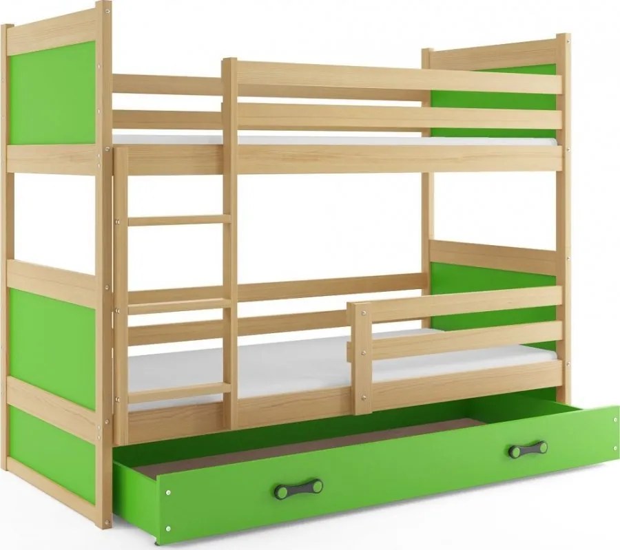 Falco Patrová postel Riky s úložným prostorem, borovice/zelená