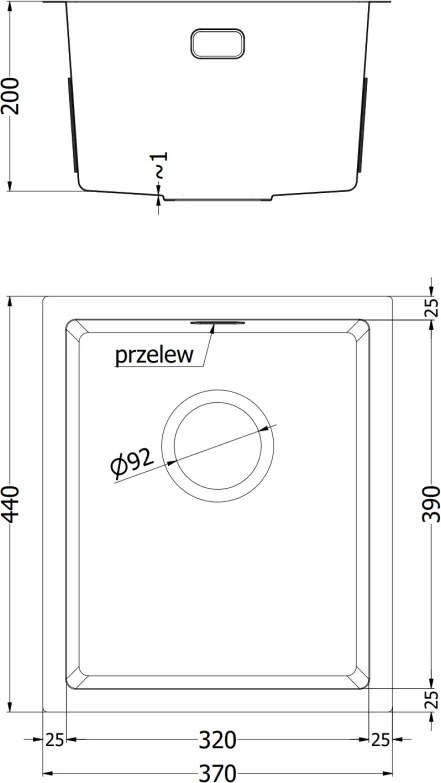 Mexen Trixo, 1-komorový nerezový dřez 370 x 440 mm, broušená ocel, 6412371000-01