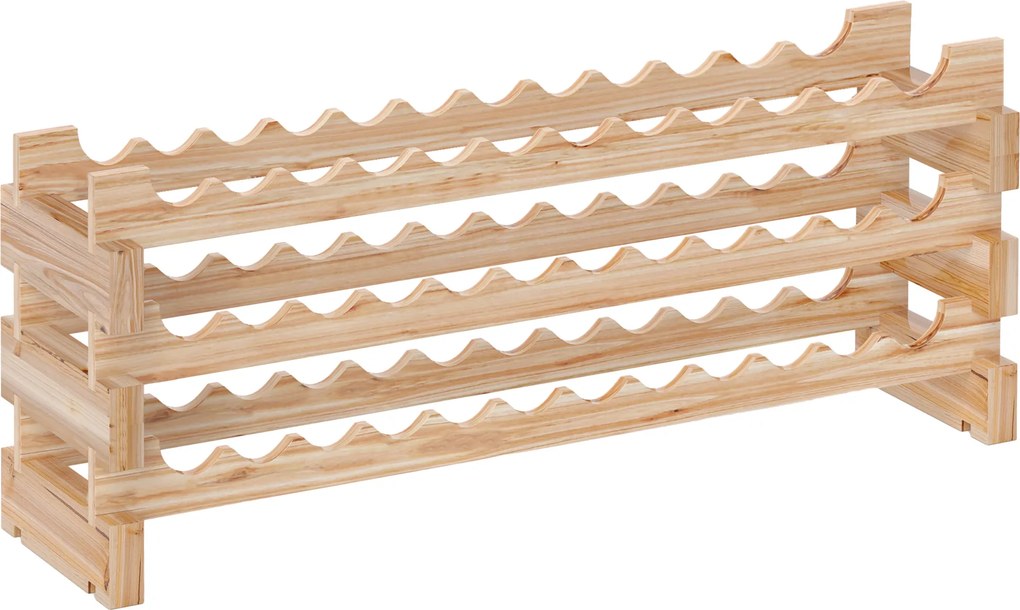 HOMCOM regál na lahve pro 36 lahví, 3-patrový modulární vinný regál, 114×28×42,5 cm, přírodní dřevo