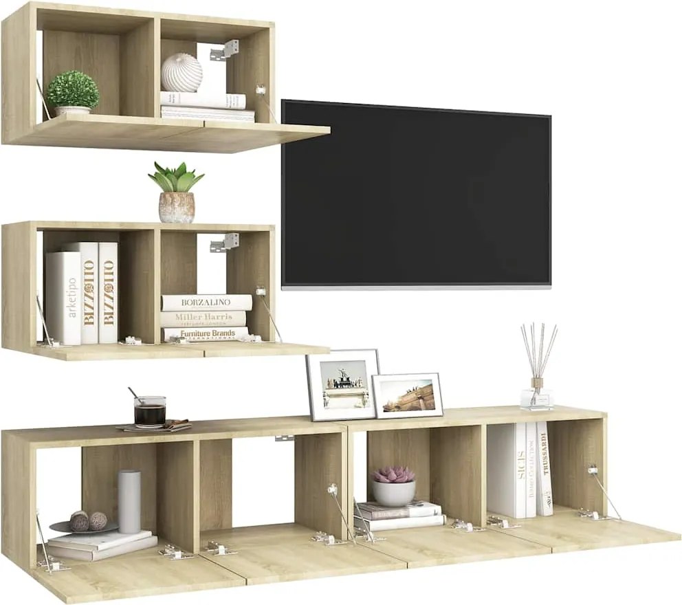 4dílný set TV skříněk dub sonoma kompozitní dřevo 3079025