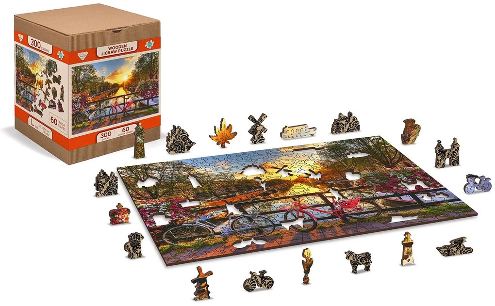 Puzzle wooden city dřevěné puzzle kola v amsterdamu 2v1, 300 dílků eko