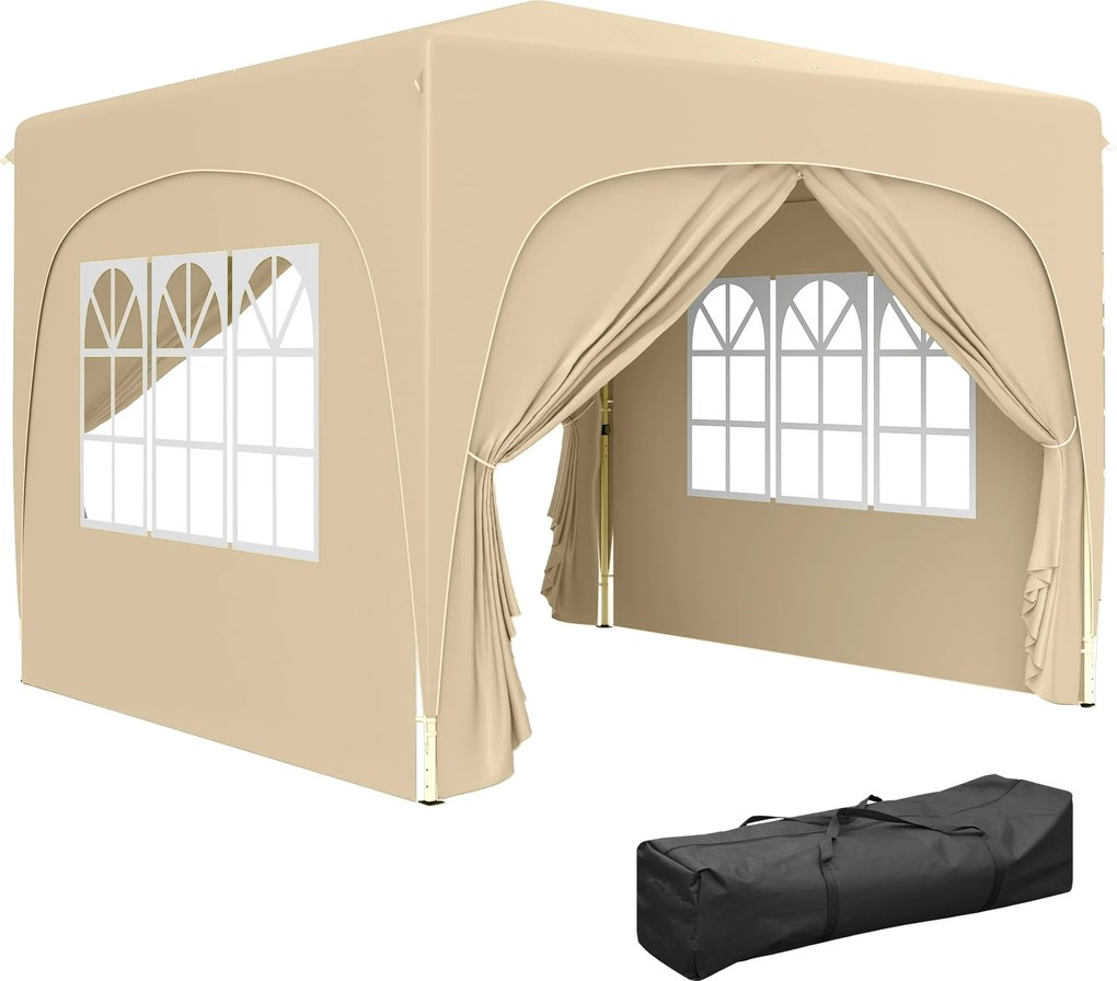 Outsunny Pavilon 3x3m, Voděodolný Stabilní Zimní Skládací Pavilon, UV Ochrana 50+, Skládací Party Stan se 4 Bočními Panely a Taškou pro Camping do Zah
