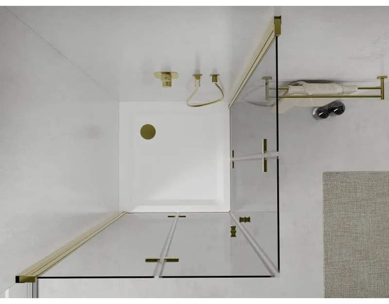 Mexen Lima Duo skládací sprchový kout 70 x 70 cm, Průhledné, Zlatá + sprchová vanička Flat - 856-070-070-50-02-4010G