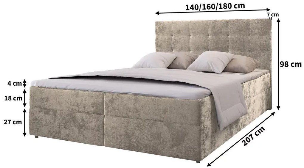 Čalouněná postel boxspring GLORIEN VELVET 140x200 cm modrá Matrace: Matrace Bonell pružinová