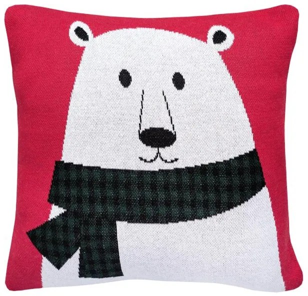 SCANquilt pletený povlak DESIGN polar bear bíločervená 45 x 45 cm
