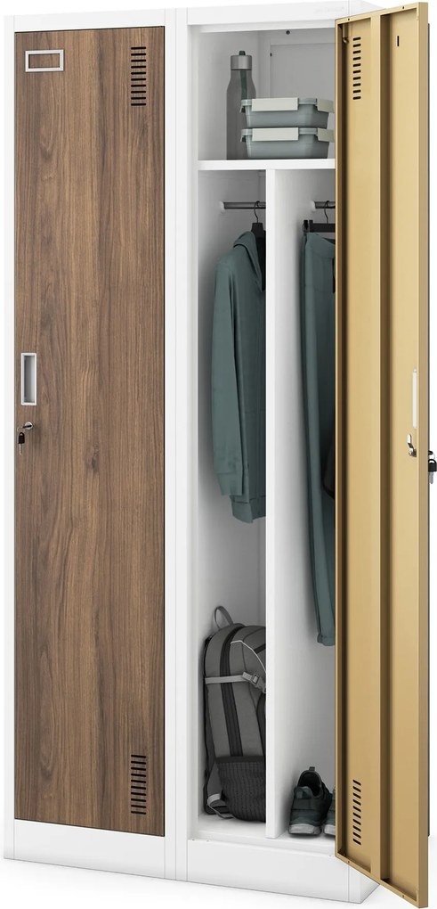 Zaměstnanecká skříňka čtyřkomorová bílá/ořech, 800x1800x500 mm: KACPER Eco Design