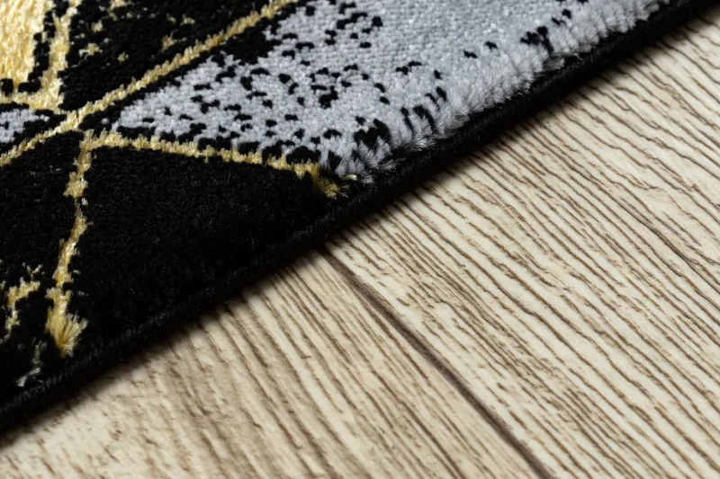 Dywany Łuszczów, Běhoun Gloss 400B 86 3D geometric black/gold, 70x300, černá, obývací pokoj
