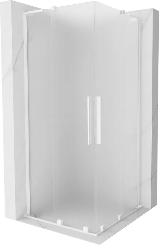 Mexen Velar L Duo, sprchový kout s posuvnými dveřmi 90 x 90 cm, 8mm sklo námraza, bílá matná, 871-090-090-02-33-20