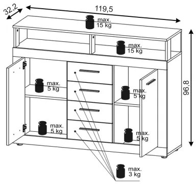 Komoda RUNA tmavě hnědá/antracit