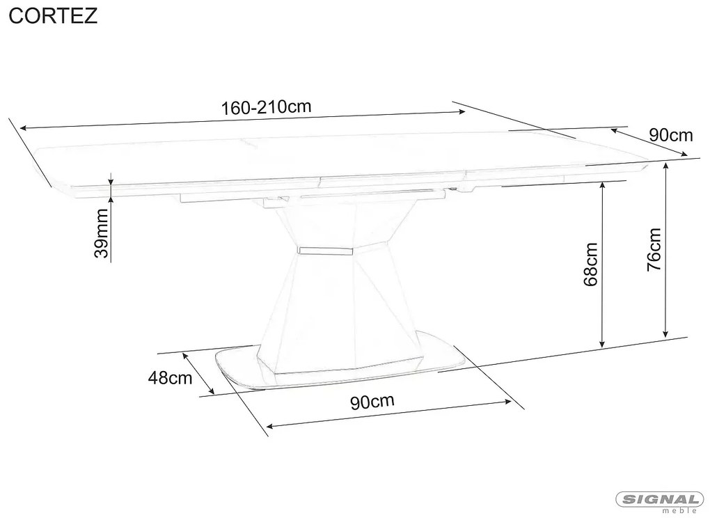 Rozkládací jídelní stůl Cortez 160/210 cm šedý mramor/antracitový