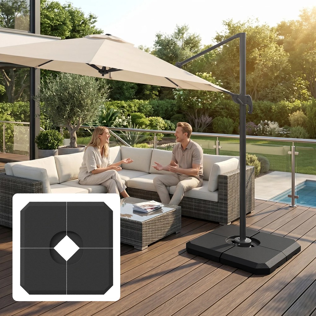 Outsunny Zátěž na deštníky Outsunny, 4dílný stojan na deštníky, lze naplnit 80 kg vody nebo 120 kg písku, HDPE, černá, 100 x 100 x 9,5 cm | Aosom