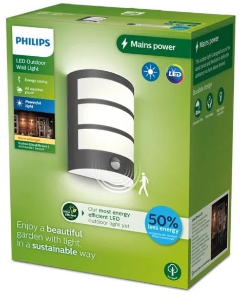Philips - LED Venkovní nástěnné svítidlo se senzorem PYTHON LED/3,8W/230V IP44