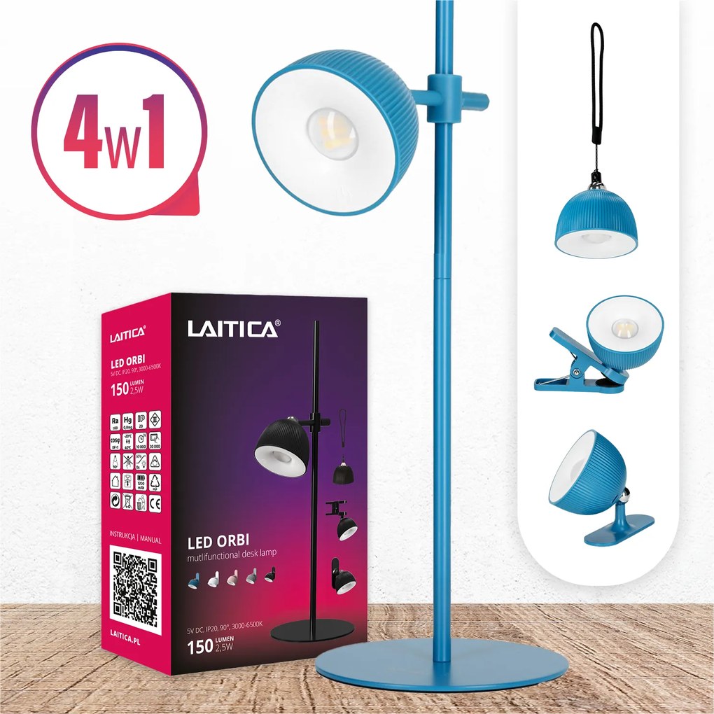 Bezdrátová Led stolní lampa Laitica Orbi Modrá Usb 4v1 Nastavitelná