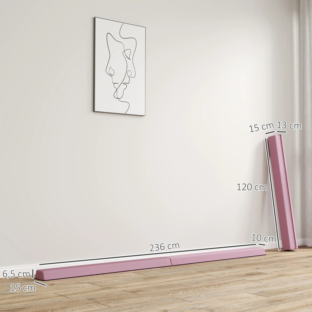 SPORTNOW 236 cm skládací kladina, přenosná gymnastická kladina, protiskluzová kladina, gymnastická a balanční kladina do 80 kg, pro děti od 3 let, vn…