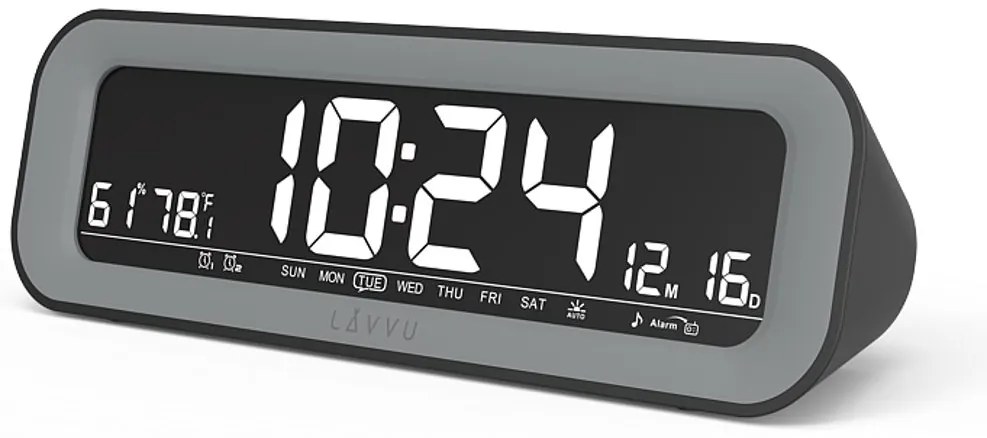 Černý digitální budík LAVVU SMART do sítě s rádiem LAD4010