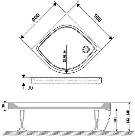 Ravak Sprchová vanička čtvrtkruhová hladká 90×90 cm - bílá,     ELIPSO PRO 90 FLAT   XA237711010 ELIPSO PRO 90 FLAT