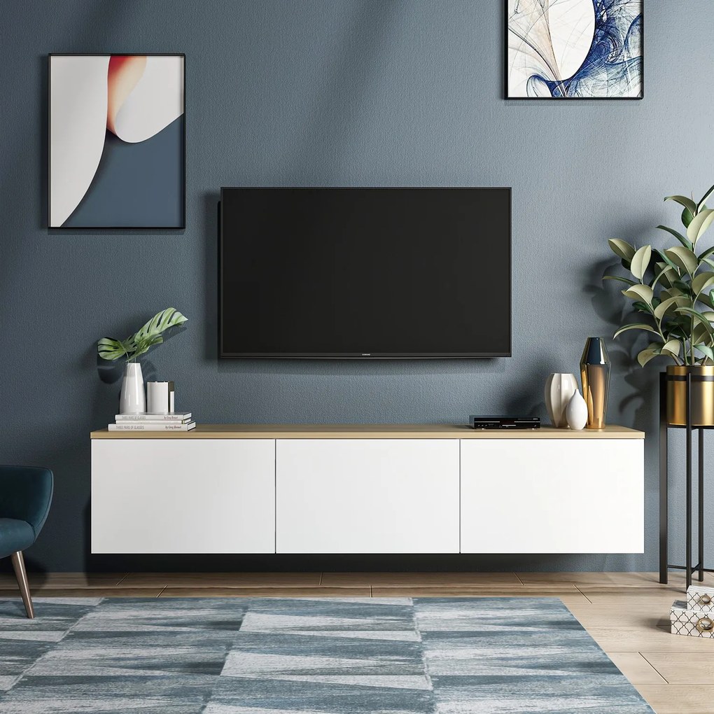 Hanah Home TV stolek Neon - White, Bílá, Dub