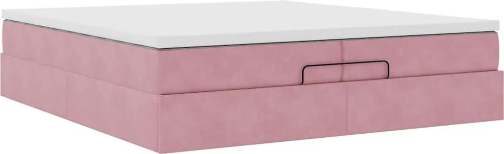 Osmanský rám postele s matrací růžová 200x200cm samet 3311212