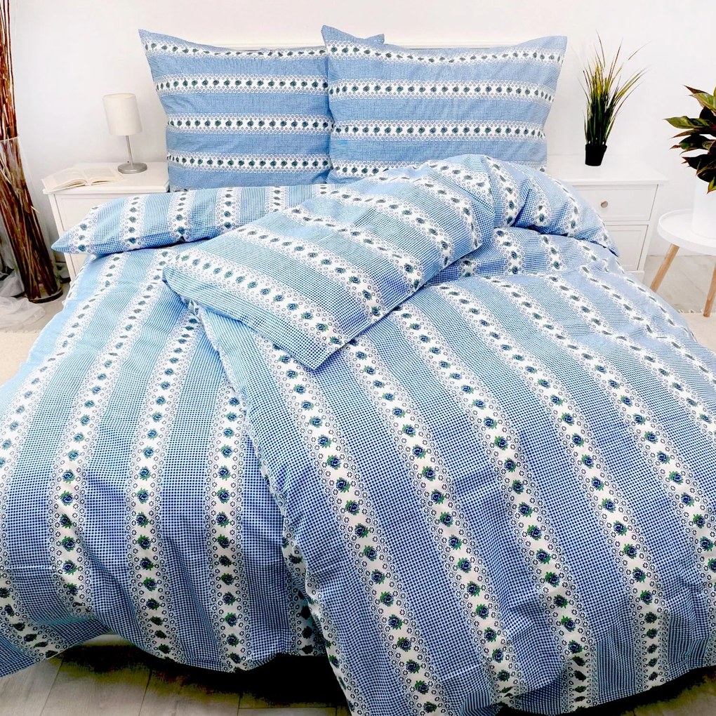 Bavlněné povlečení Mirabelka modrá Zapínání: knoflík, Velikost polštáře: 50x70, Velikost přikrývky: 140x200