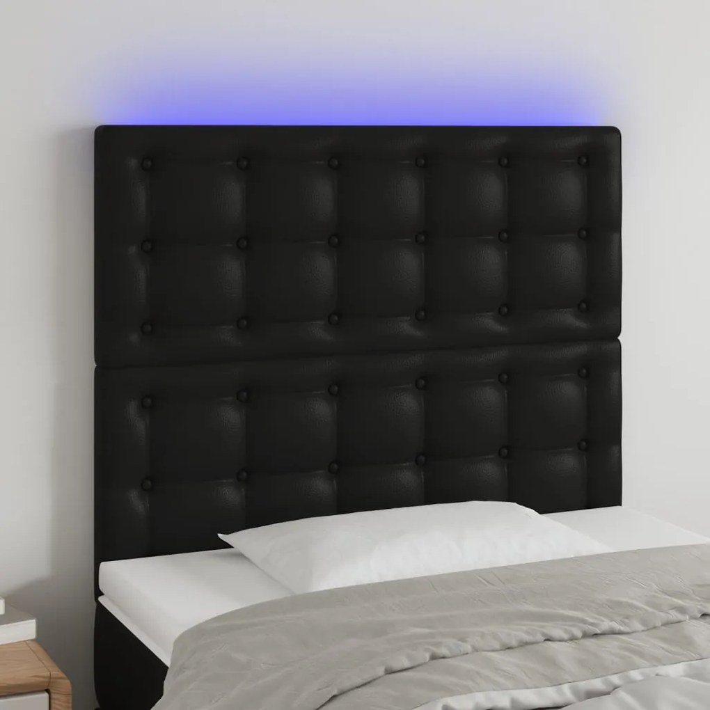 Čelo postele s LED černé 90x5x118/128 cm umělá kůže