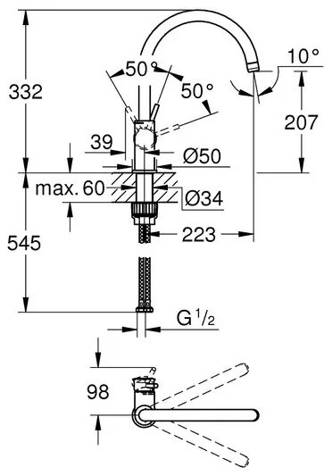 Grohe BauClassic Dřezová otočná baterie, chrom 31234001