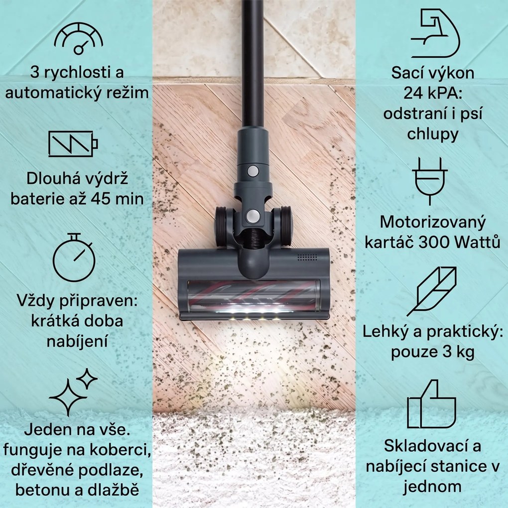 Klarstein LARMA, vysavač, akumulátorový, bezsáčkový, maximální doba provozu 45 min, LED dioda