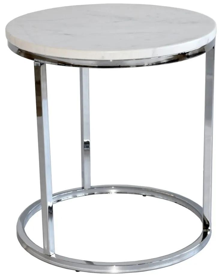 Bílý mramorový odkládací stolek s chromovaným podnožím RGE Accent, ⌀ 50 cm