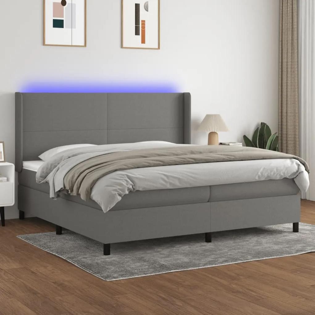 Box spring postel s matrací a LED tmavě šedá 200x200 cm textil,  3138182