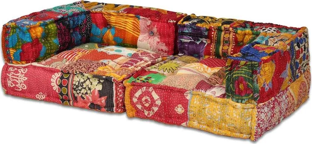 vidaXL 2místný modulární pouf pruhovaný textil [244977] Barva: Patchwork