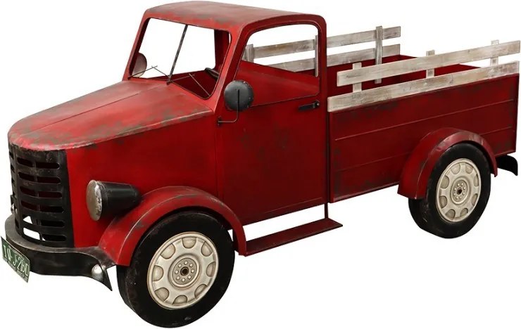 Veliký dekorativní model červené kovové retro auto Pick-up truck - 246*104*112 cm
