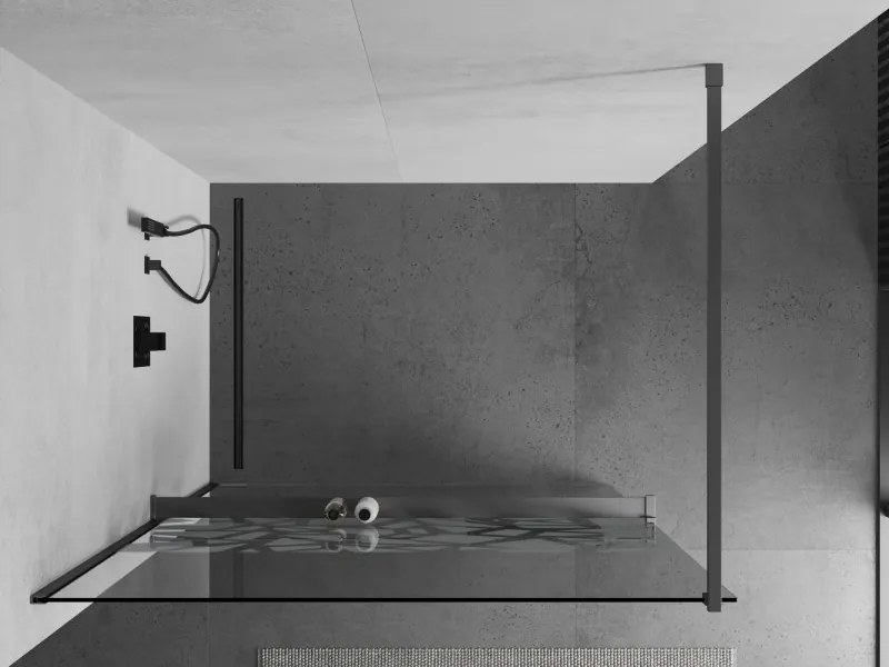 Mexen Kioto+, sprchová zástěna Walk-In s poličkou a věšákem 100 x 200 cm, 8mm čiré sklo bílý vzor, grafitový profil, 800-100-121-95-85