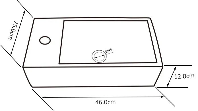BPS-koupelny Keramické umyvadlo na desku HYD-LY-WH-460 25x46 cm, bílé