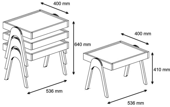 SADA 3x Odkládací stolek ROMA bílá/hnědá