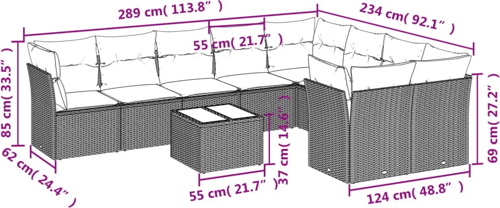 10dílná zahradní sedací souprava s poduškami béžová polyratan 3218178
