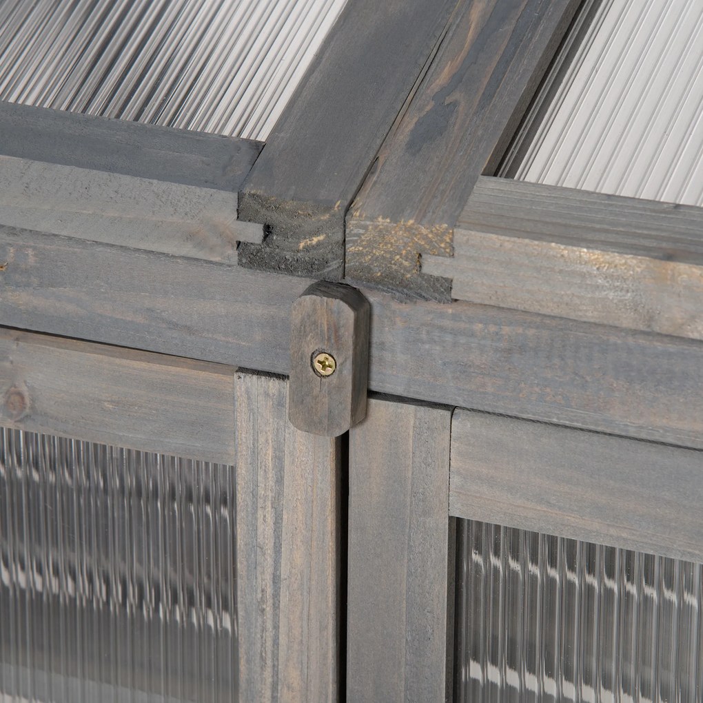 Mini-Gewächshaus, kleines Treibhaus mit Holzrahmen, Fenster und Doppeltür, 3 Regale, 70L x 50B x 120H cm, Grau