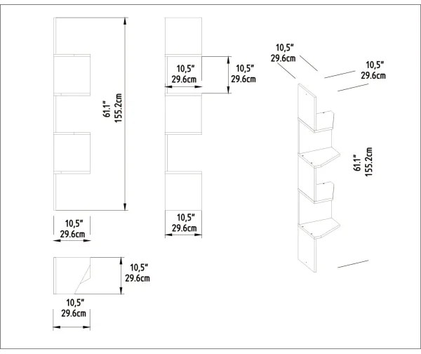 Rohová nástěnná police DESALDO 155,2x29,6 cm bílá