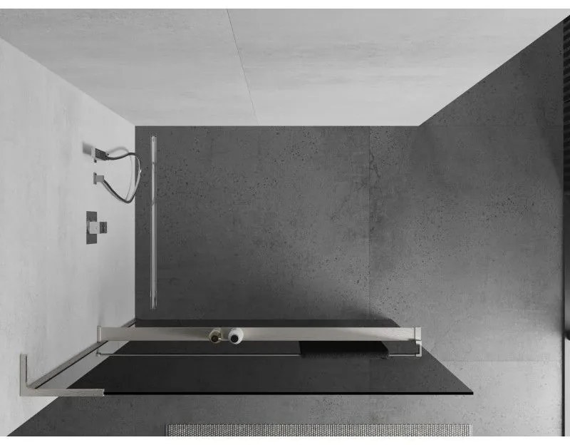 Mexen Kioto+ L, sprchová zástěna Walk-In s poličkou a věšákem 80 x 200 cm, 8mm šedé sklo, broušená ocel profil, 800-080-123-97-40
