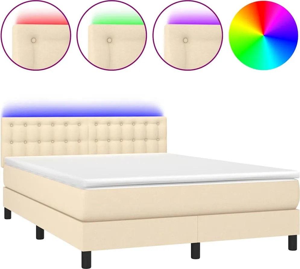 Box spring postel s matrací a LED krémová 140x190 cm textil 3133474