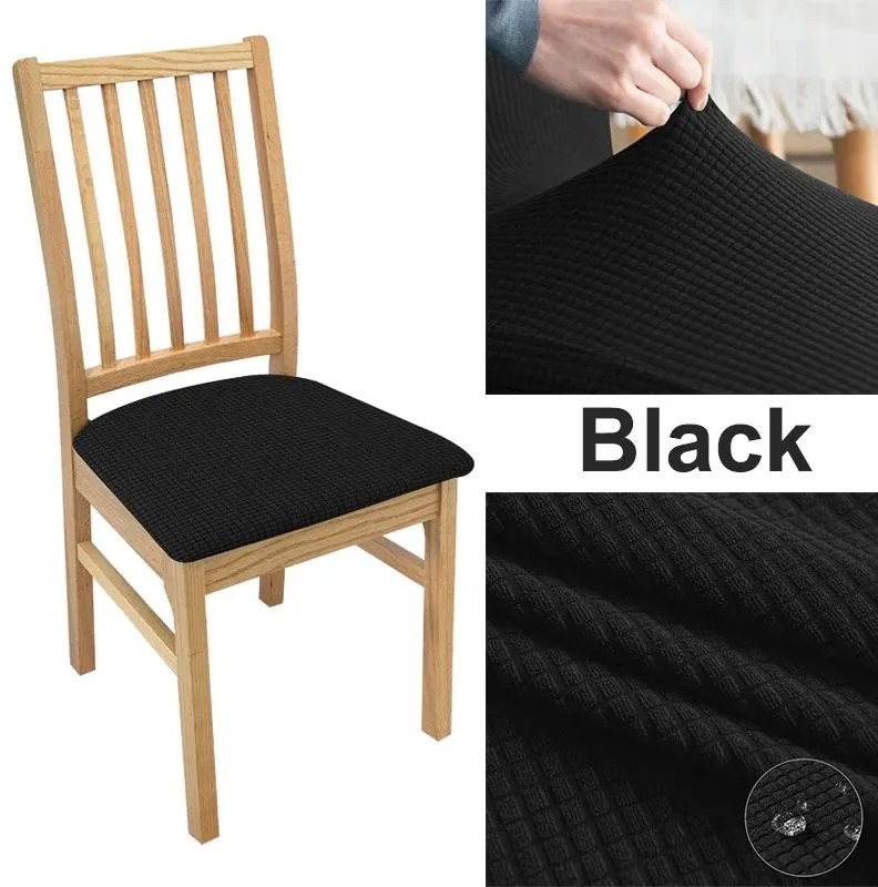 Žakárové vzorované potahy na sedátko jídelní židle (čtverečky) Barva: T1-black (černá)
