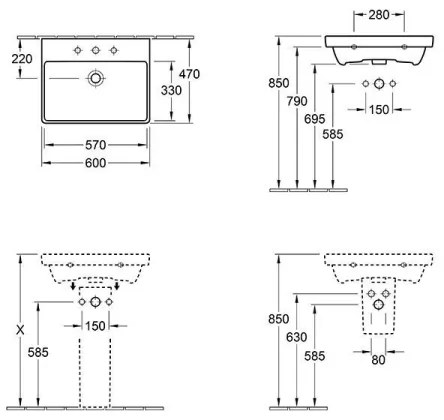 Villeroy & Boch 415860R1 - Závěsné umyvadlo AVENTO 60x47 cm keramika/bílá