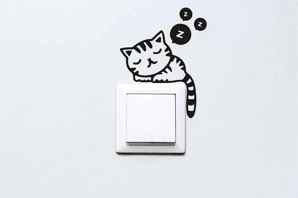 Lepy.cz Samolepka okolo vypínačů a zásuvek Spící kočka Velikost (šířka x výška): Dvojitý vypínač, Barevná varianta: Bílá