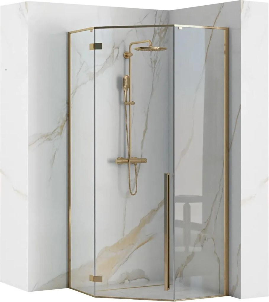Rea - DIAMOND GOLD pětiúhelníkový sprchový kout 90 x 90 cm, zlatý, čiré sklo, REA-K4904