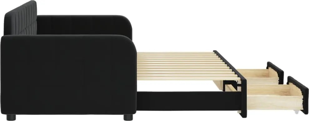 Válenda s přistýlkou a zásuvkami černá 80 x 200 cm samet 3196974