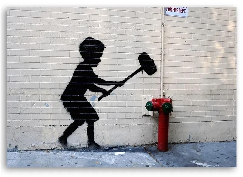 Obraz na plátně Banksy Hammer Boy - 100x70 cm