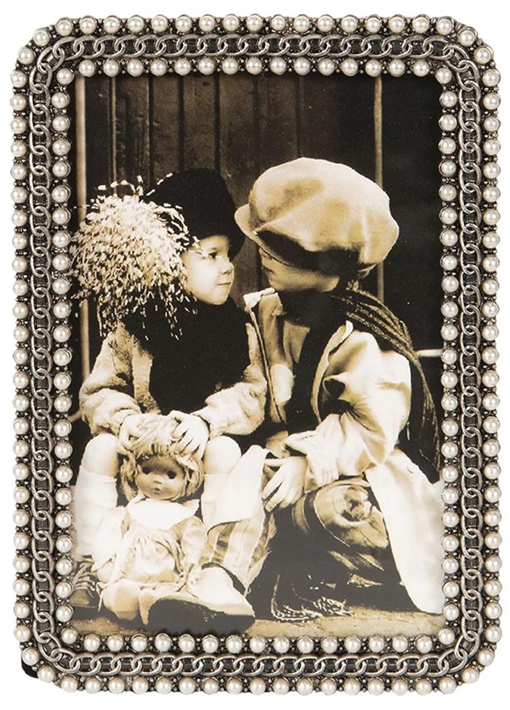 Stříbrný vintage rámeček na fotografie s perličkami - 17*2*12 / 10*15 cm