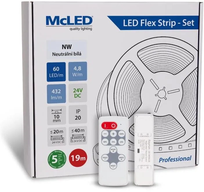 Led pásek mcled set led pásek 19 m s ovladačem, nw, 4,8 w/m