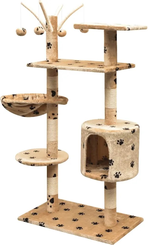 Škrabadlo pro kočky sisalové sloupky 125cm béžová potisk tlapek 170483