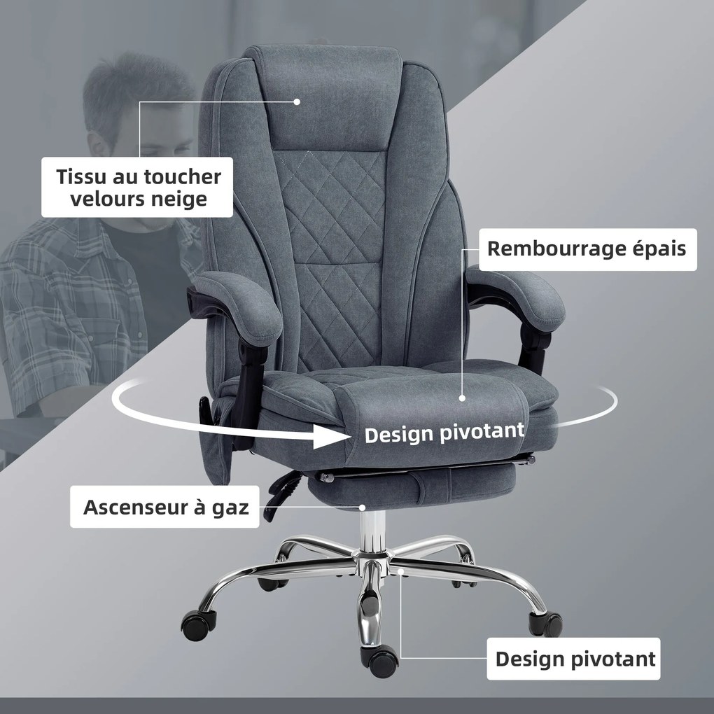 Vinsetto Masážní kancelářská židle s vytápěním - ergonomická židle s nastavitelnou výškou, sklápěním opěradla, drátovým ovladačem, zasouvatelným opěr…